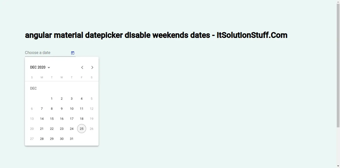 Angular Material Datepicker Disable Weekends Dates Example 