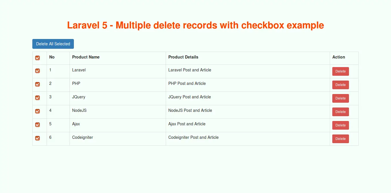 How to Delete Multiple Rows using Checkbox in Laravel? – Nuffing.com How to Delete Multiple Rows using Checkbox in Laravel? – Nuffing.com
